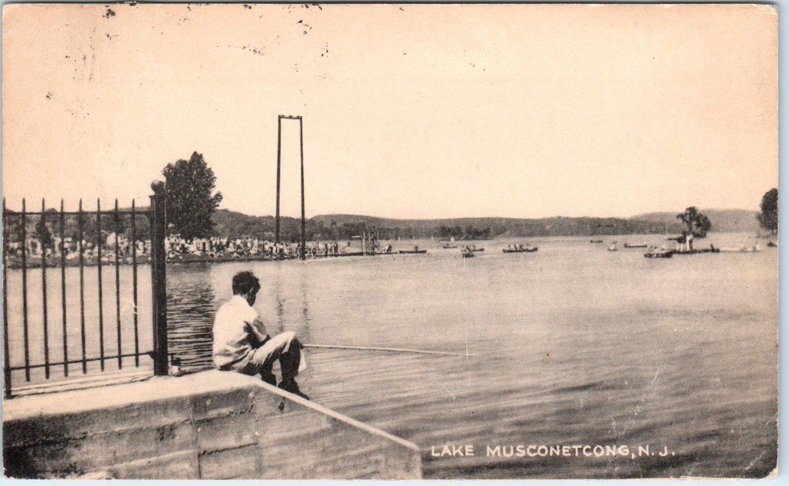 LAKE MUSCONETCONG, NJ New Jersey Young guy FISHING 1948 Postcard ...