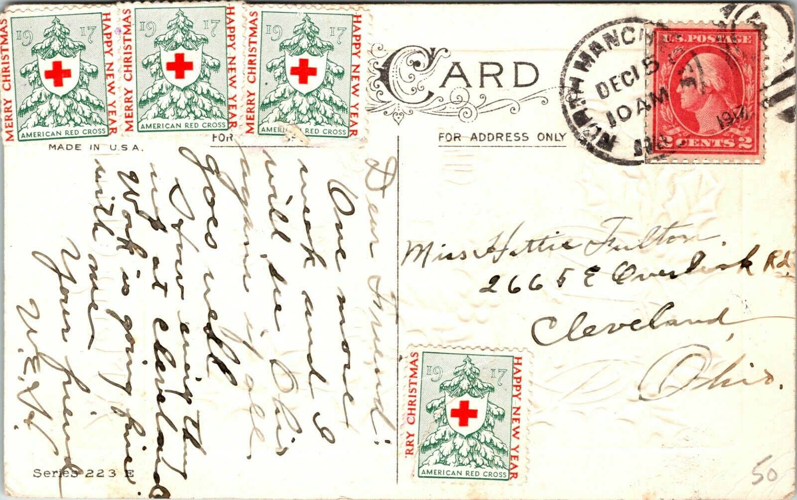 A Merry Christmas - Holly - RED CROSS STAMP Vintage - POSTCARD PC ...