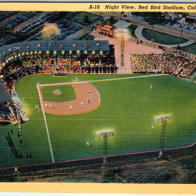 c1940s Columbus, OH Night View Red Bird Baseball Game Stadium Linen PC ...