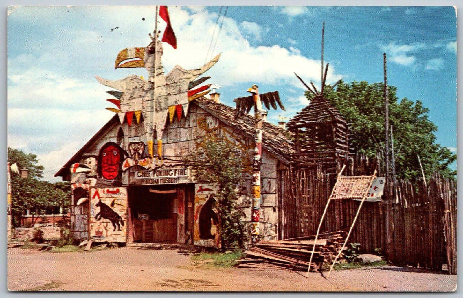 Caughnawaga Indian Reserve Canada 1960s Postcard Chief Poking Fire ...