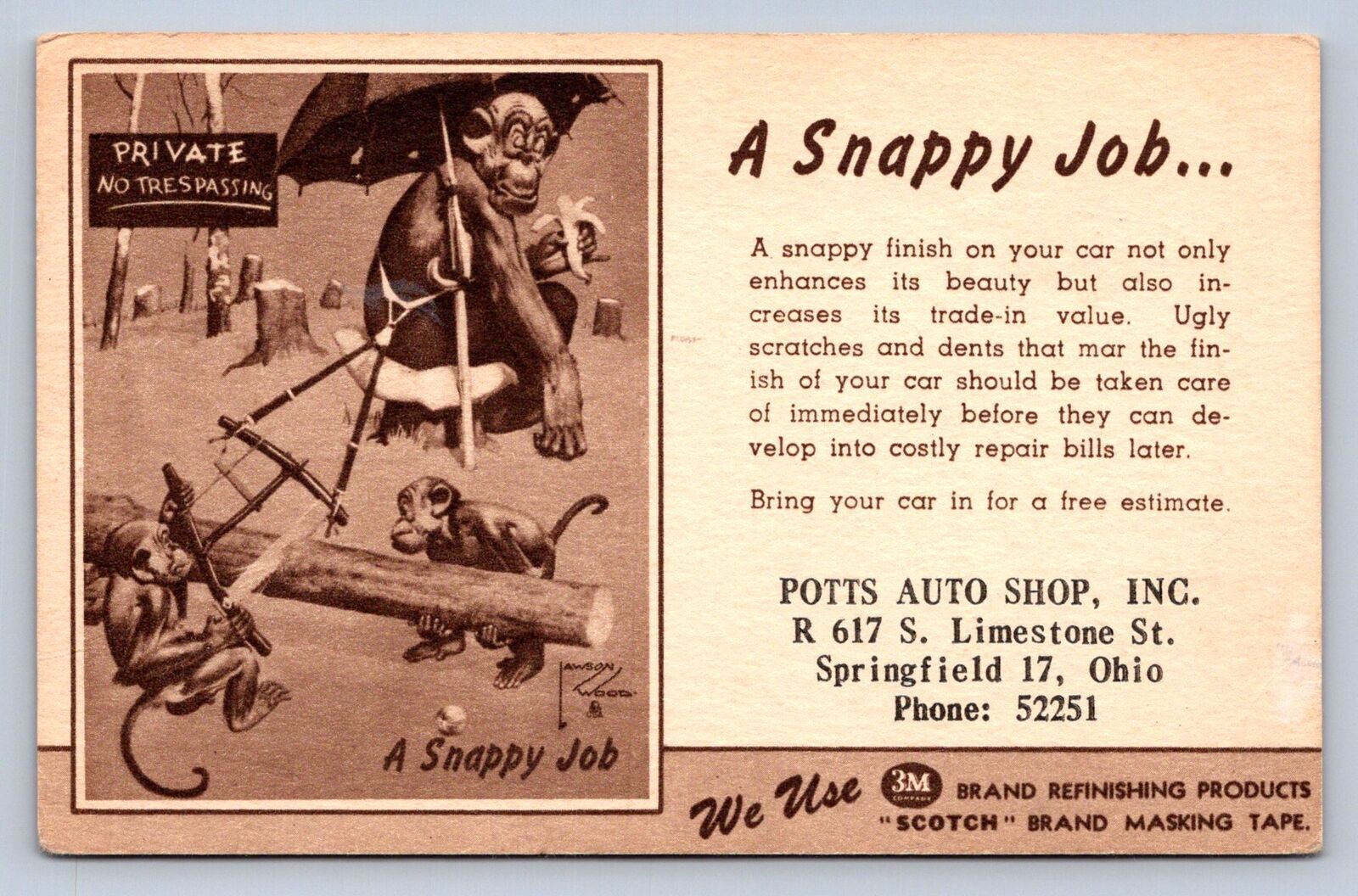 K5/ Springfield Ohio Postcard c1950s Potts Auto Shop Garage Automobile ...