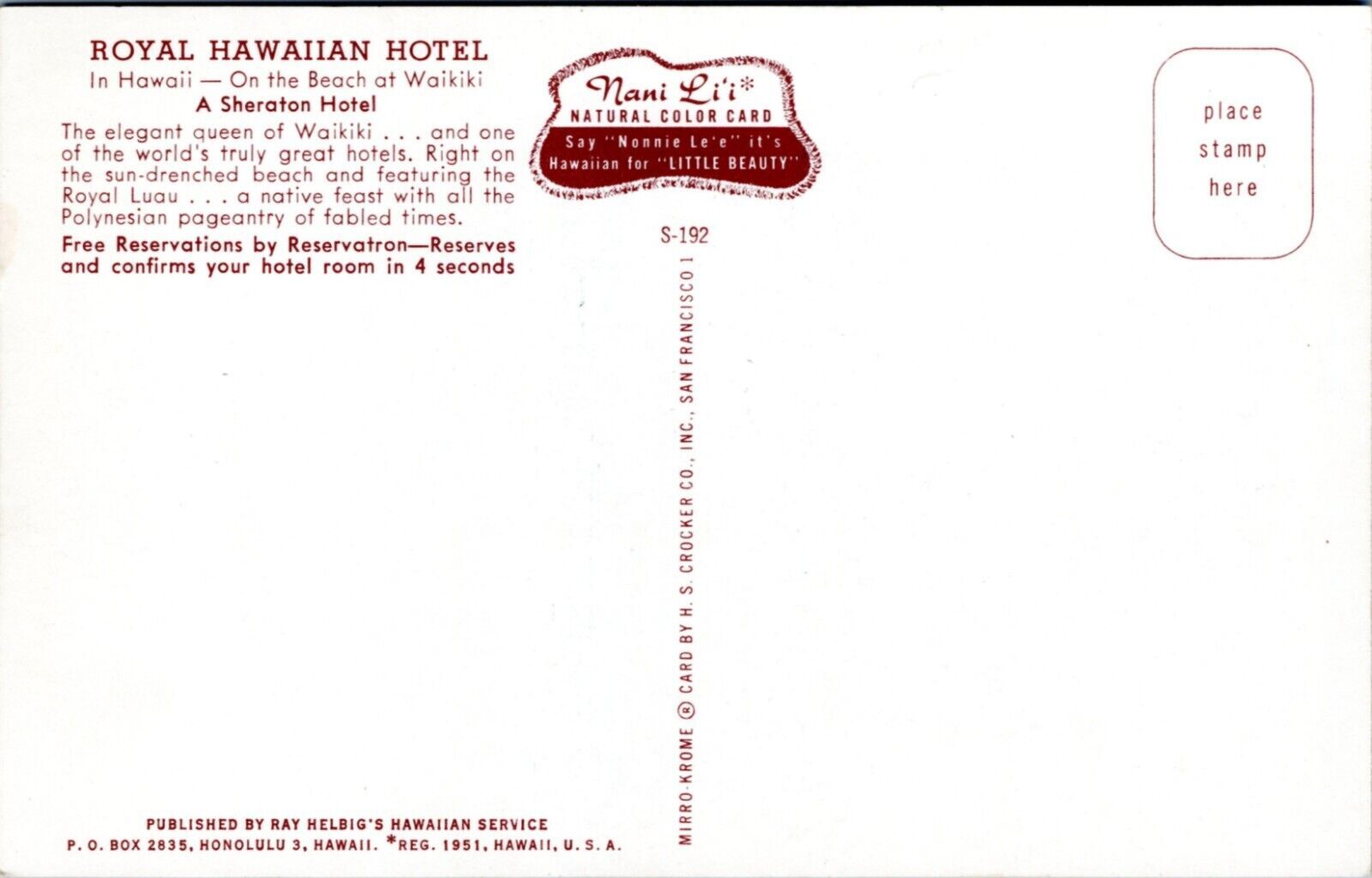 Postcard Hawaii Honolulu - Royal Hawaiian Hotel on the beach serenade ...