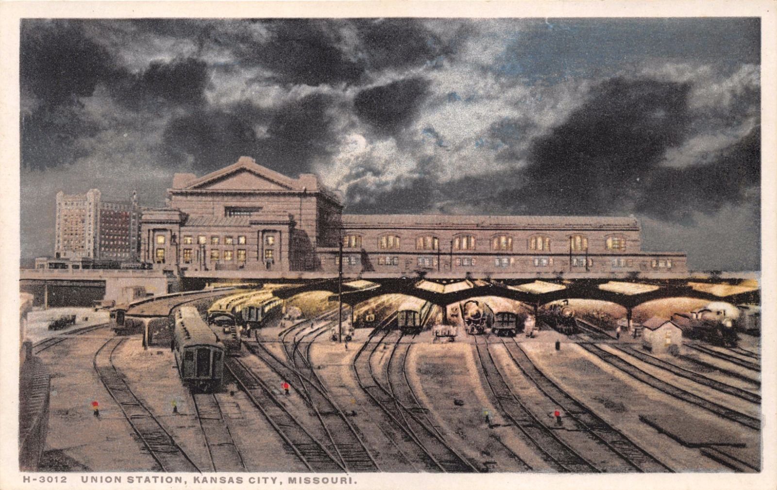Kansas City Missouri Night View of Trains~Union Railroad Station ...