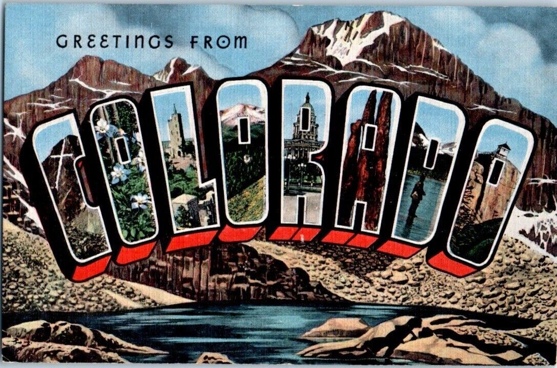 1940s Large Letter Greetings from Colorado Will Rogers Shrine Postcard ...