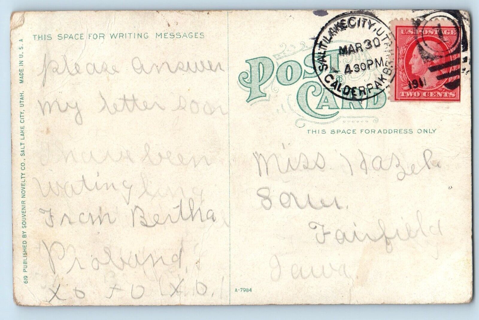 Salt Lake City Utah Postcard Lovers Lane Jordan River Exterior View ...