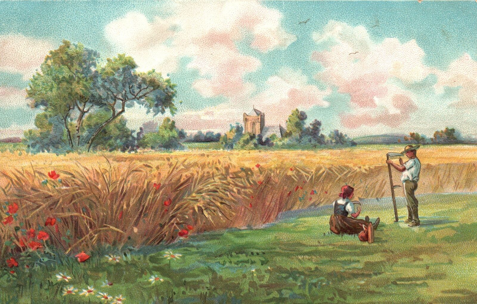 Vintage Postcard 1908 Harvest Scene Farmers Harvesters Rest Time Nature ...