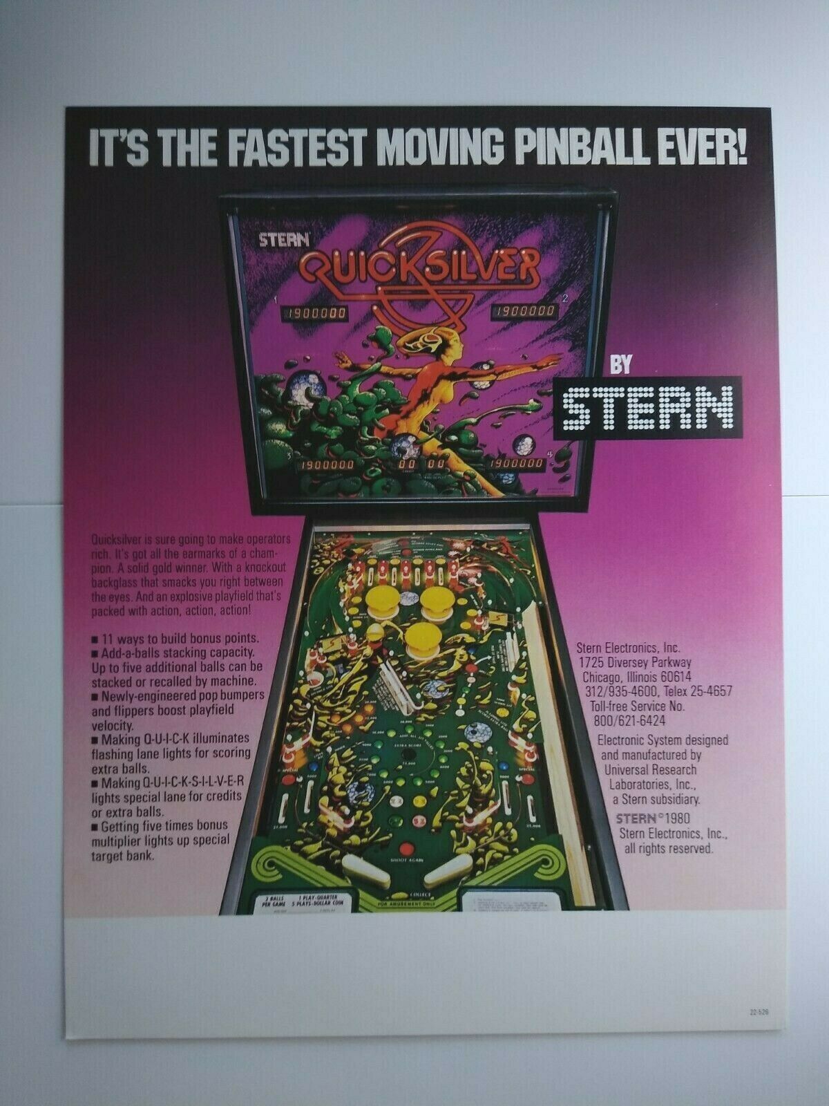 Quicksilver Pinball Flyer Original NOS 1980 Fantasy Sci-Fi Artwork ...