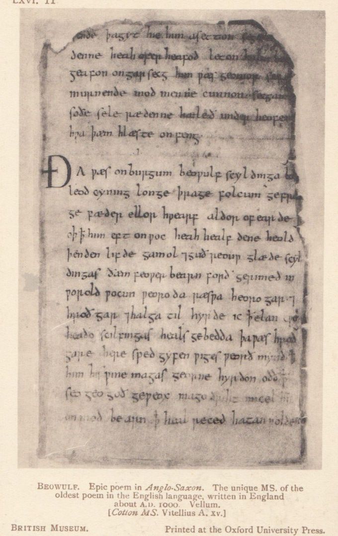 Beowolf Anglo Saxon Poem Oldest In English Language Book Page Antique ...