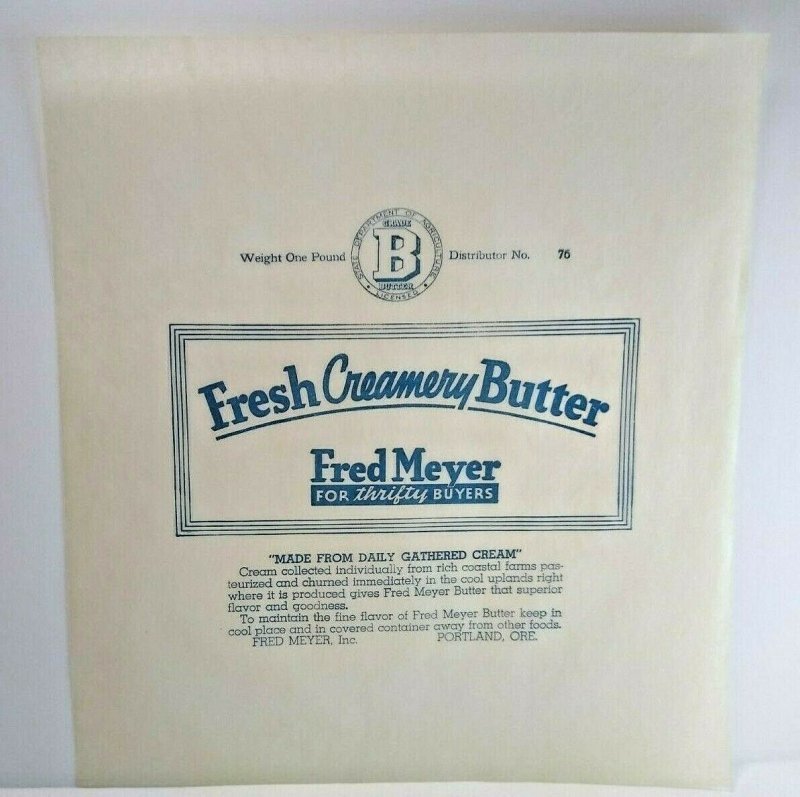 Butter Wrapper Fred Meyer Fresh Creamery Pound Label Original Circa ...