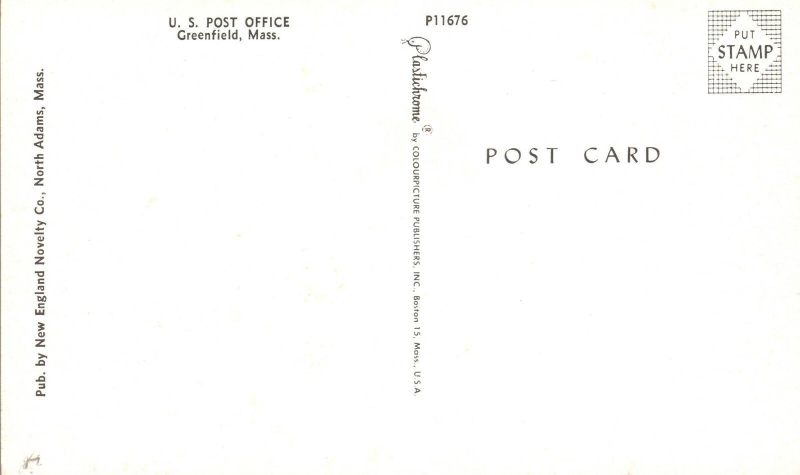 Vintage Postcard View of U. S. Post Office Building Greenfield ...