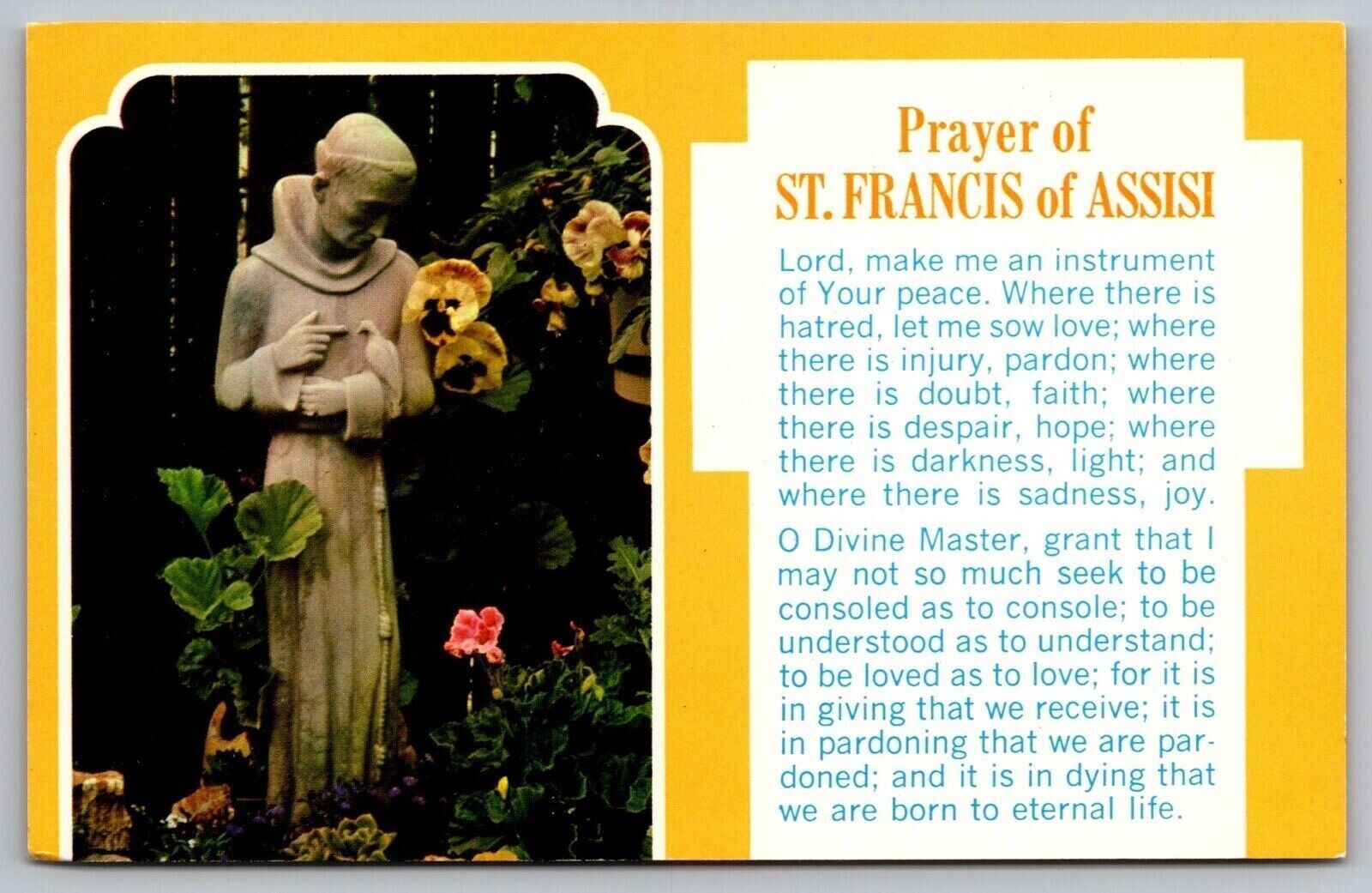 Assisi Italy Prayer Of St Francis Assisi Statue & Poem Chrome Postcard ...