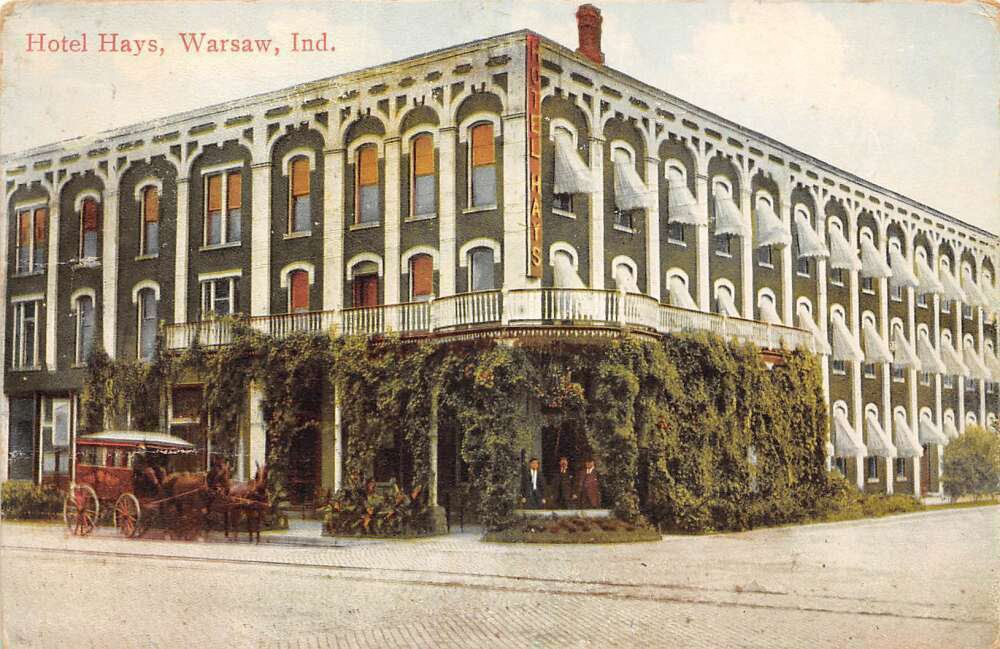 Warsaw Indiana view from street of Hotel Hays antique pc DD7654 ...