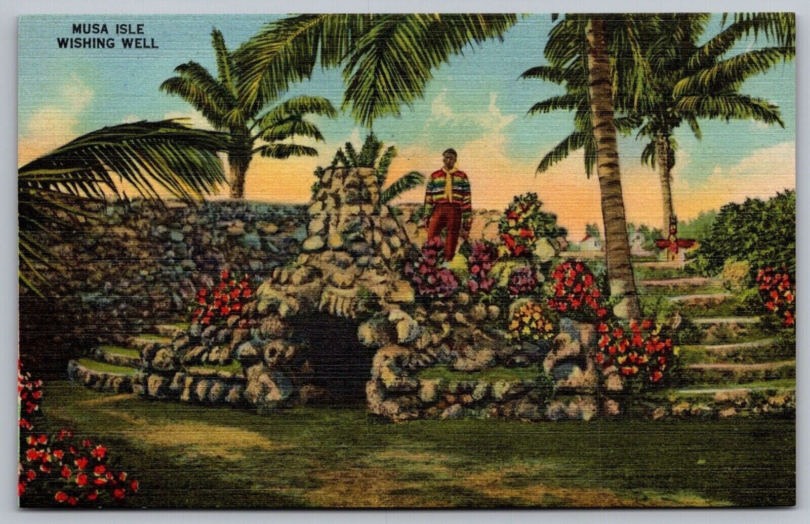 Miami Florida Musa Isle Wishing Well Historic Tropical Landmark Linen ...