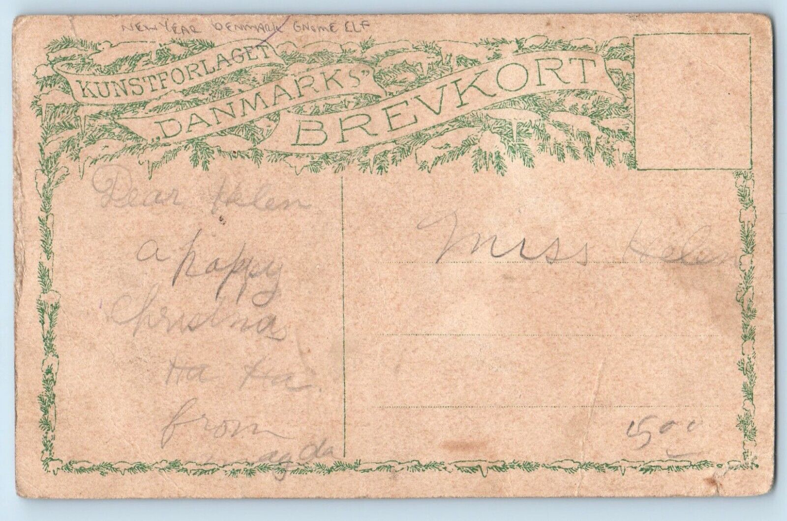 New Year Postcard Elf Gnome Eating In The Barn Cat Cow Animals Denmark ...