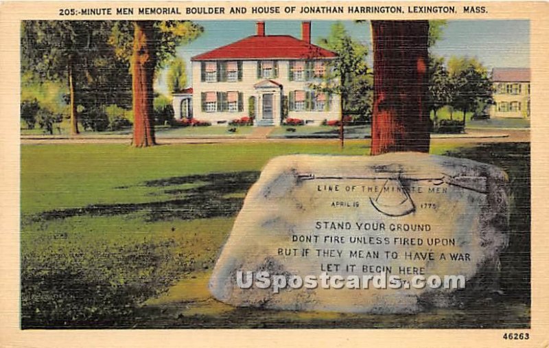 Minute Men Memorial Boulder & House of Jonathan Harrington - Lexington ...