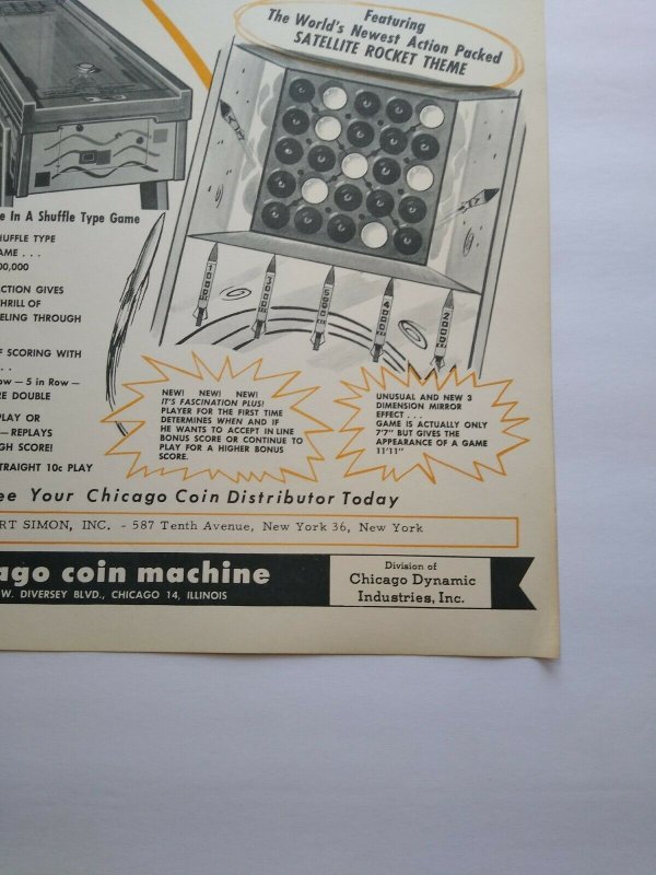 Chicago Coin Rocket Shuffle Arcade FLYER Original Vintage Game Retro ...