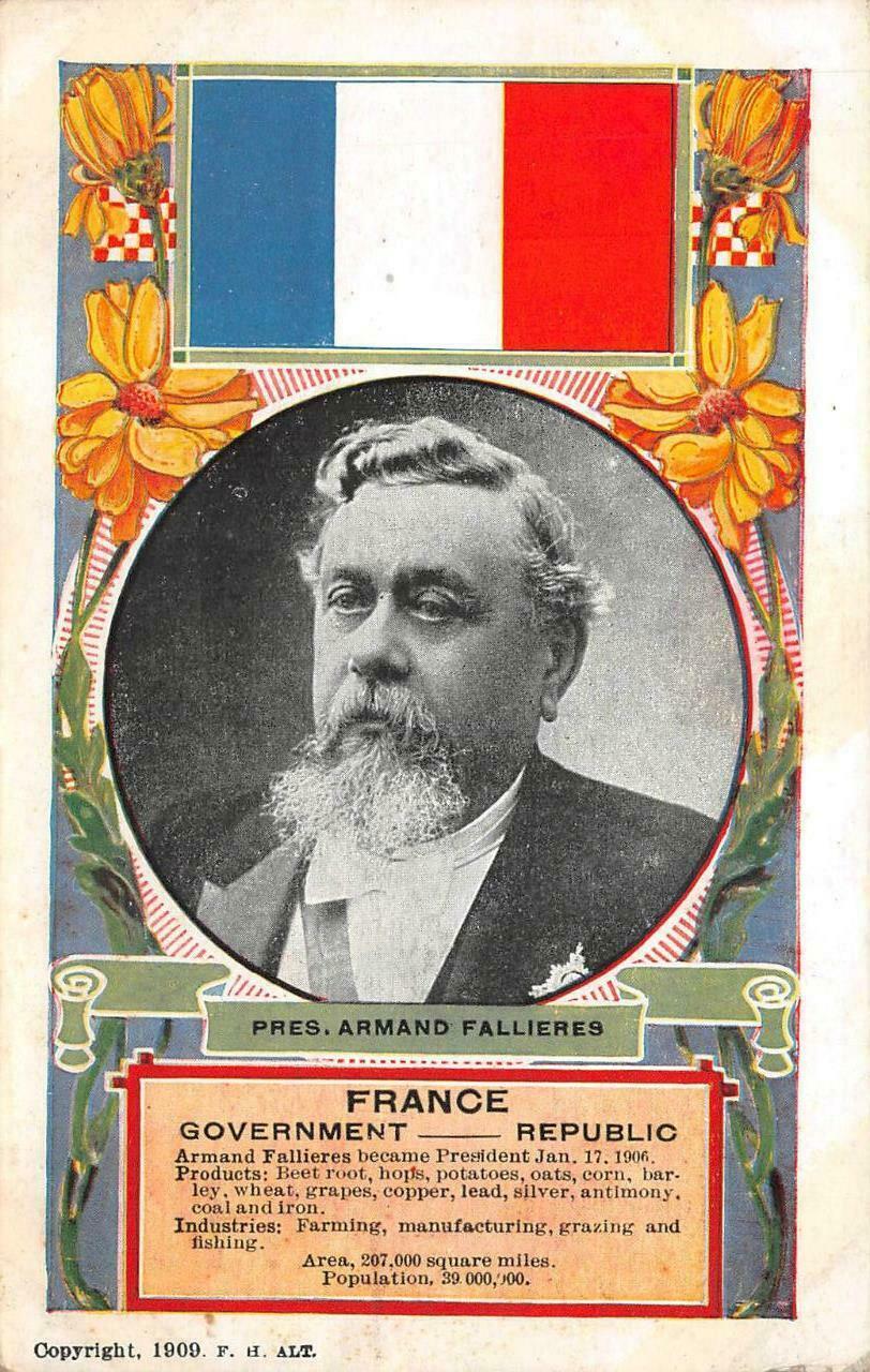 President Armand Fallieres France Flag Patriotic Postcard (1909 ...