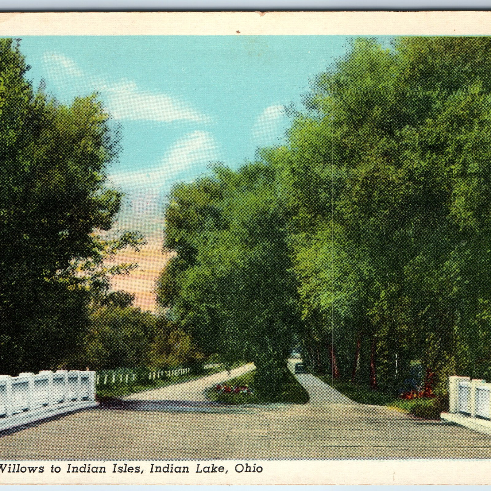 1944 Indian Lake, OH Indian Isles Willow Tree Road Path Trail Bridge ...