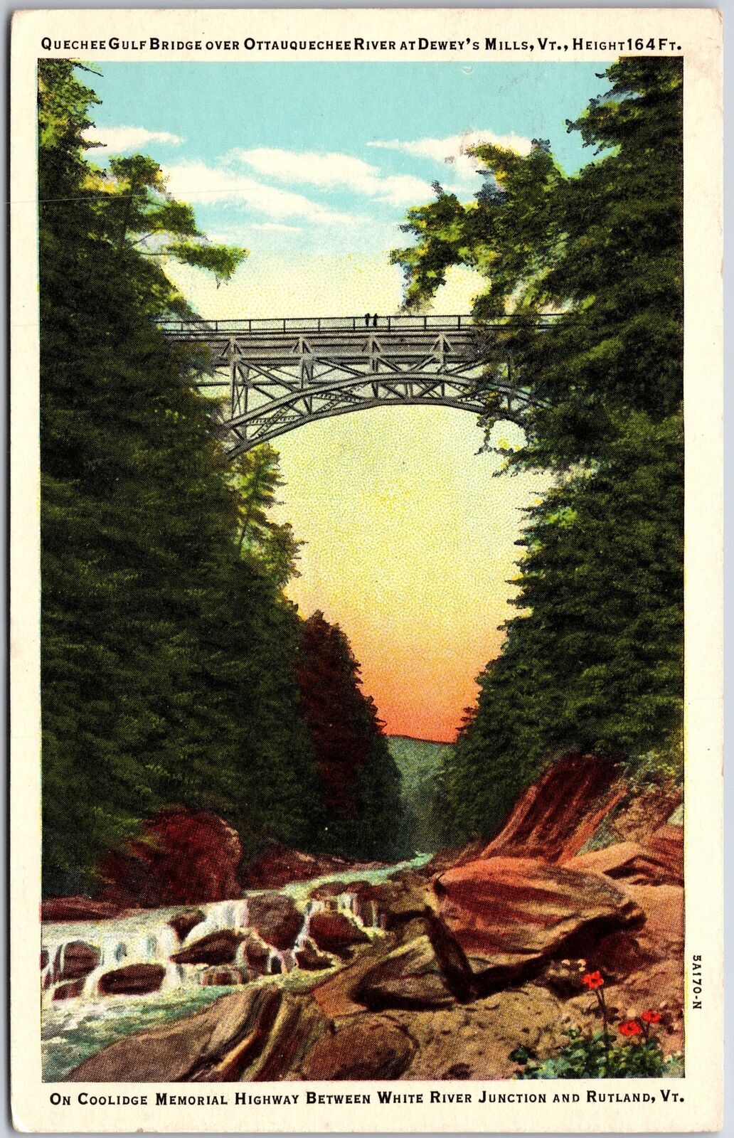 1951 Quechee Gulf Bridge Over Ottauquechee River Dewey's Mills Vermont ...