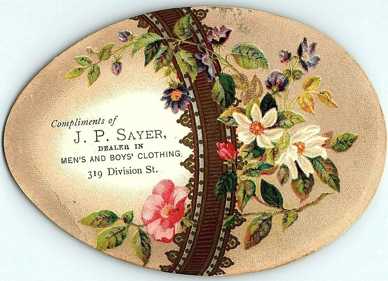1880's Victorian Die-Cut Egg Trade Card J.P Sayer Mens Boys Clothing ...