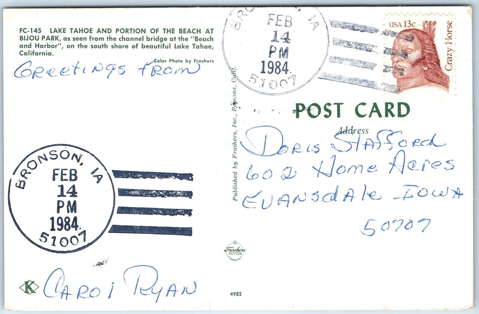 1984 Bronson, IA Post Office Cancel Postcard Town USPO Postal History ...