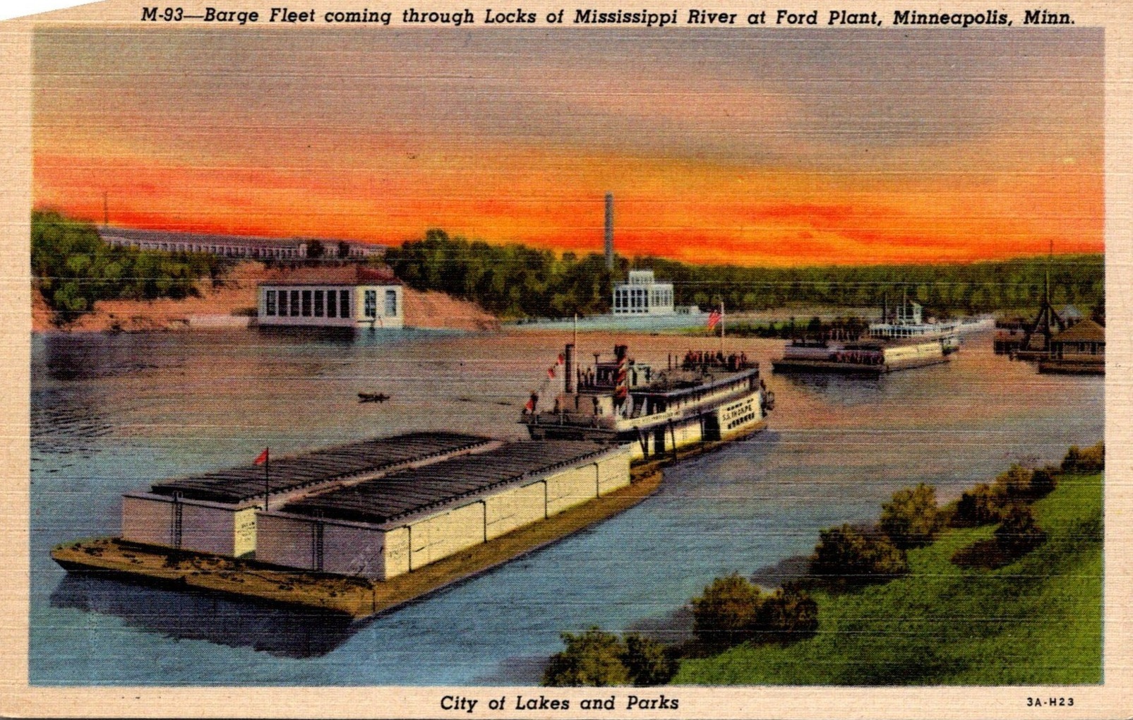 Minnesota Minneapolis Barge Fleet Coming Through Locks Of Mississippi ...