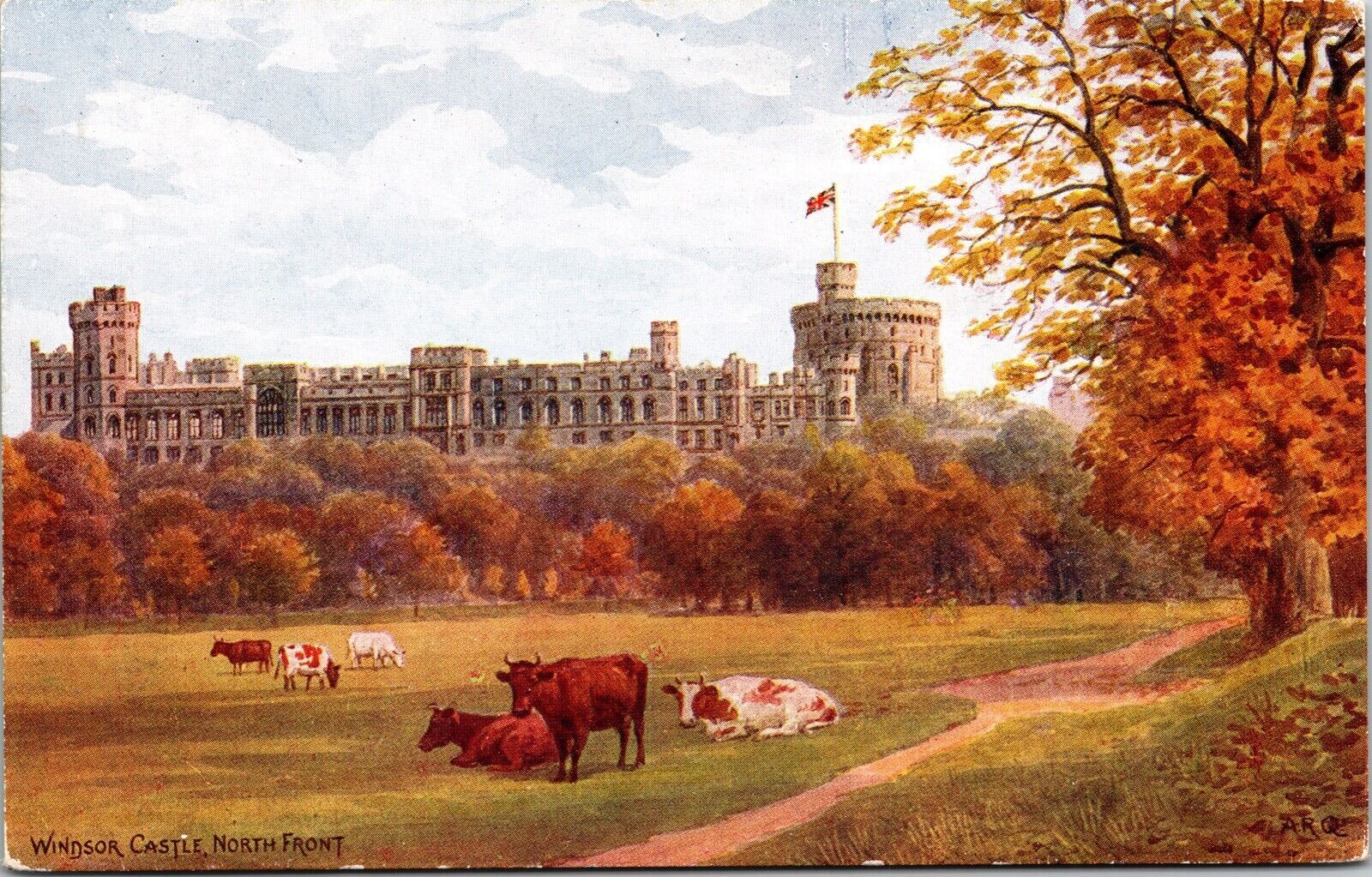 Windsor Castle North Front Fall Autumn England Cows Animals UNP Vintage ...