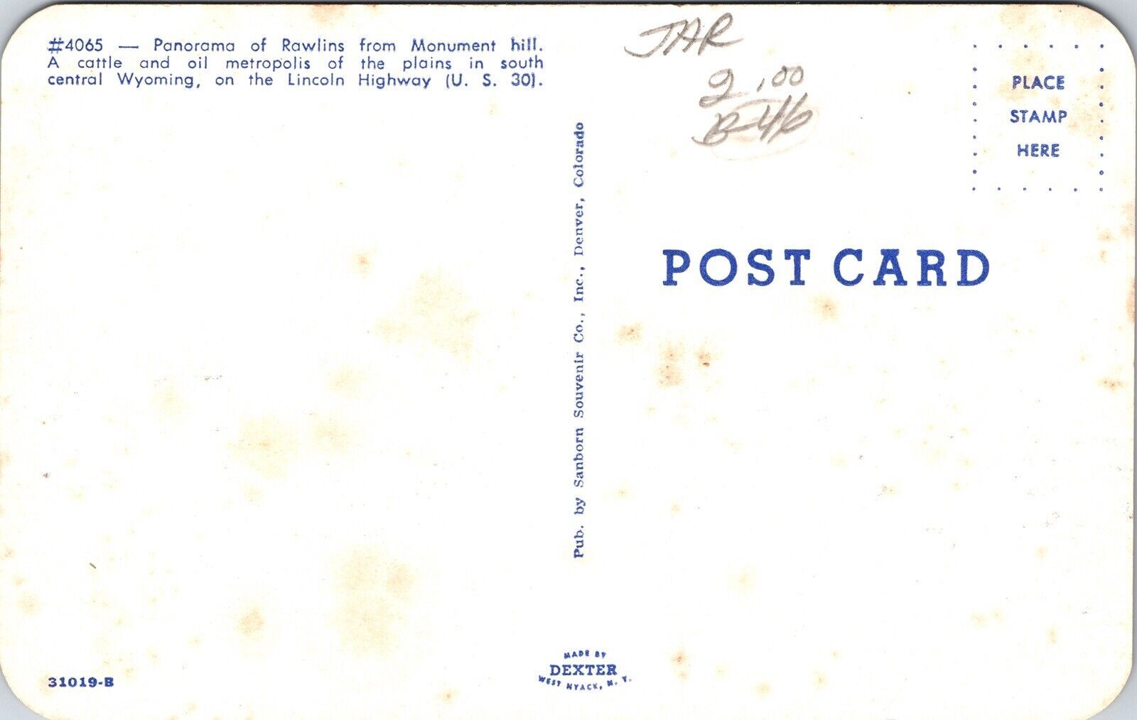 Panorama Rawlins Monument Hill Cattle Oil Metro Wyoming WY Postcard UNP ...