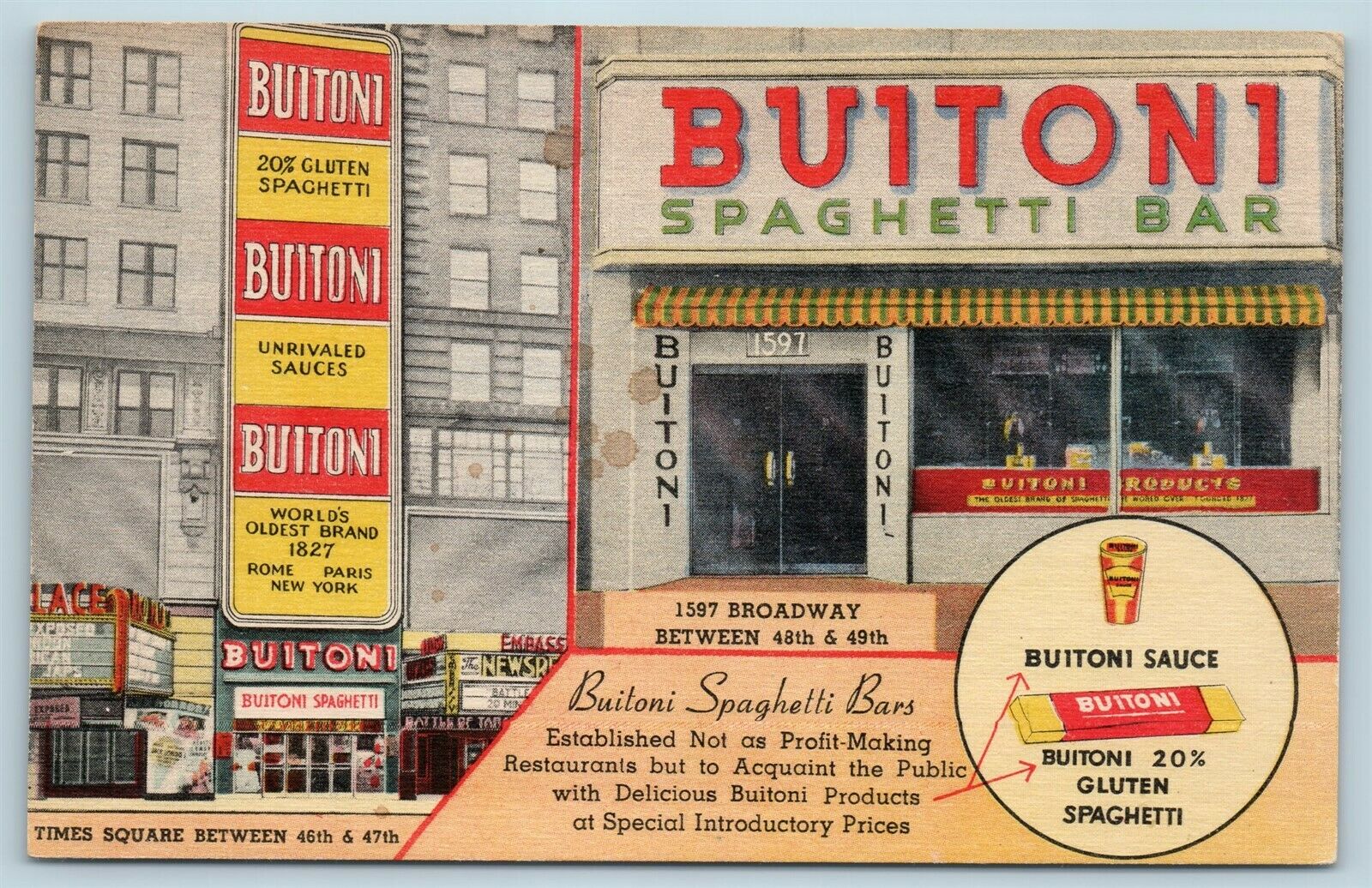 Advertising Postcard Buitoni Spaghetti Bar Restaurant Times Square NY ...