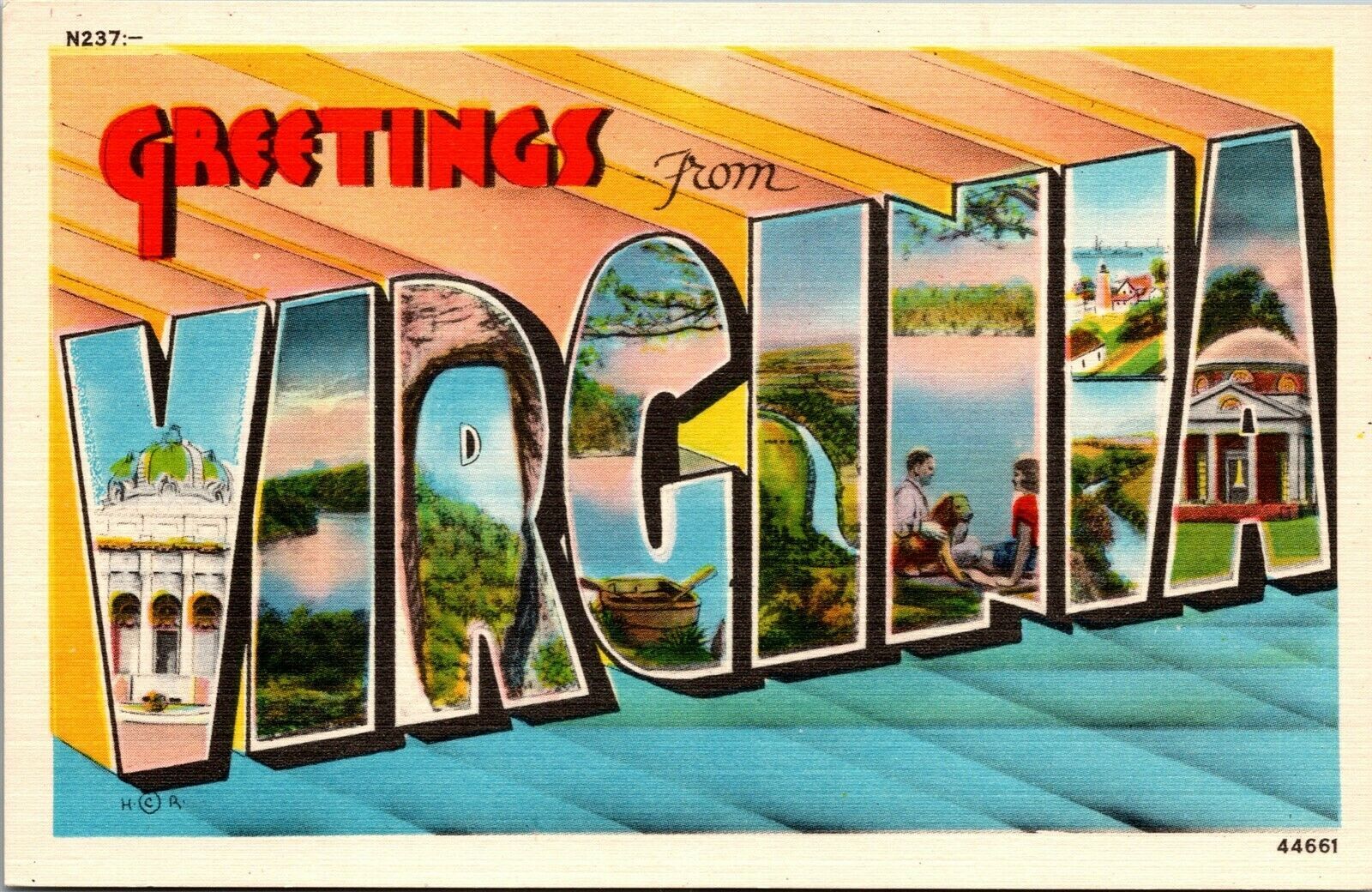 Vtg Virginia VA Landmarks Large Letter Greeting from 1930s Unused Linen ...