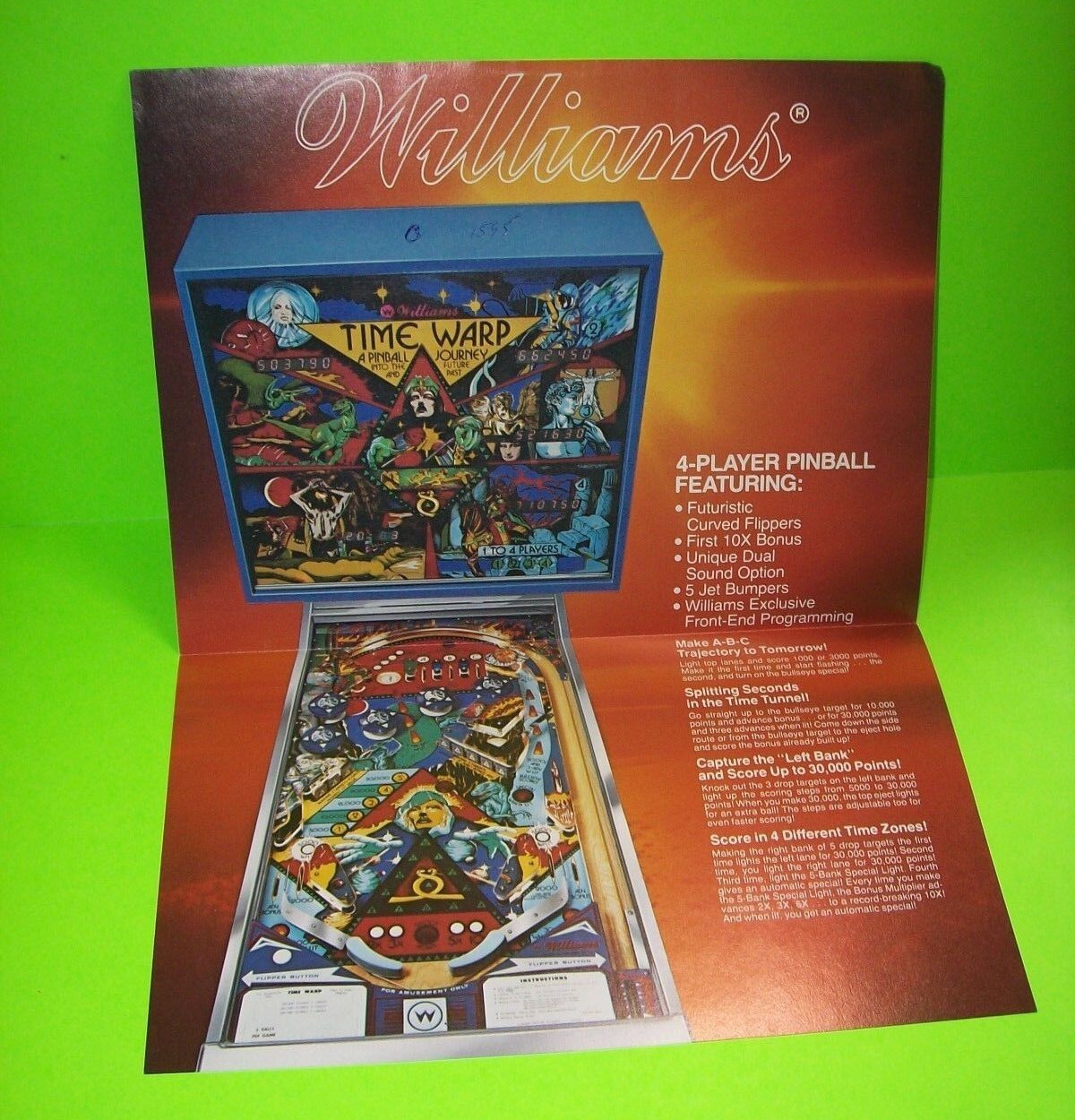 Time Warp Pinball Machine Flyer 1979 Original Fold Out Color Sci-Fi Art ...