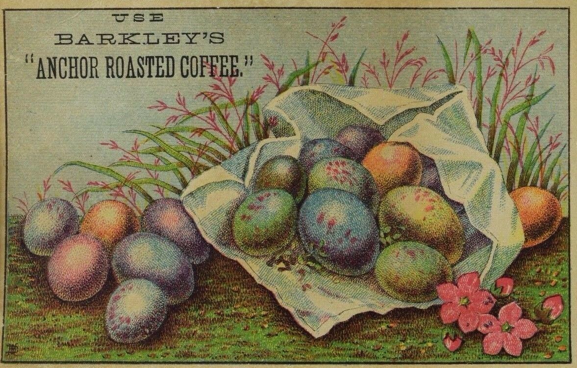 1870's-80's Barkley's Coffee Colored Easter Eggs In White Handkerchief ...