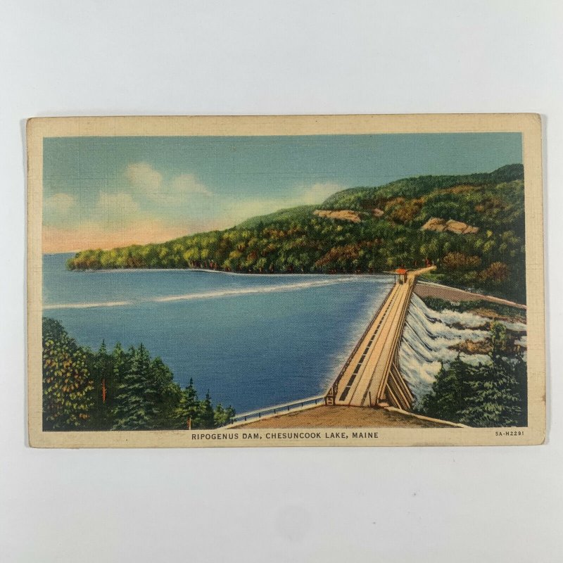 Postcard Maine Chesuncook Lake ME Ripogenus Dam 1940s Linen Unposted ...
