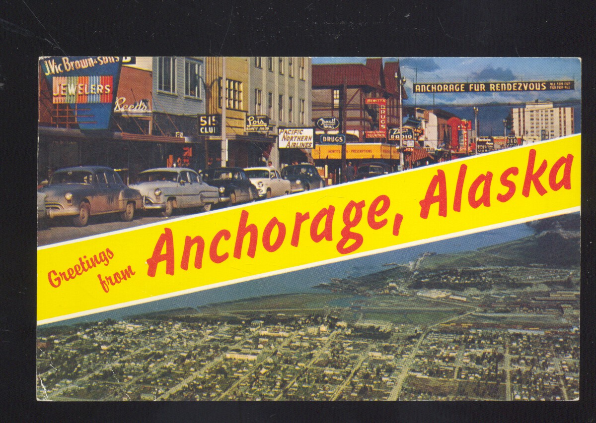 Anchorage Alaska Downtown Street Scene 1950'S Cars Aerial View Postcard ...