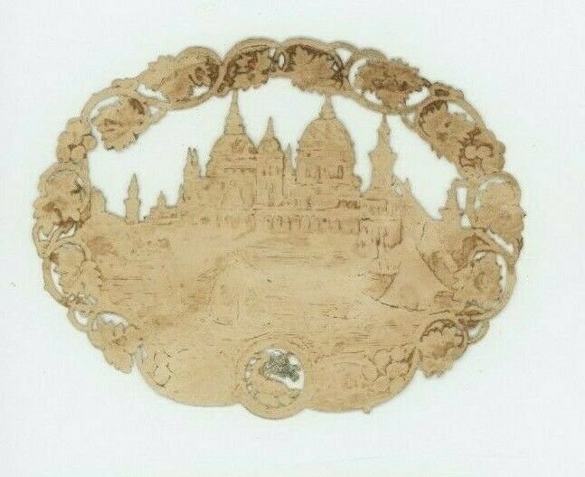 1870s-80s Die-Cut Dresden Fabric Label Buildings Boats Fab! P225 ...