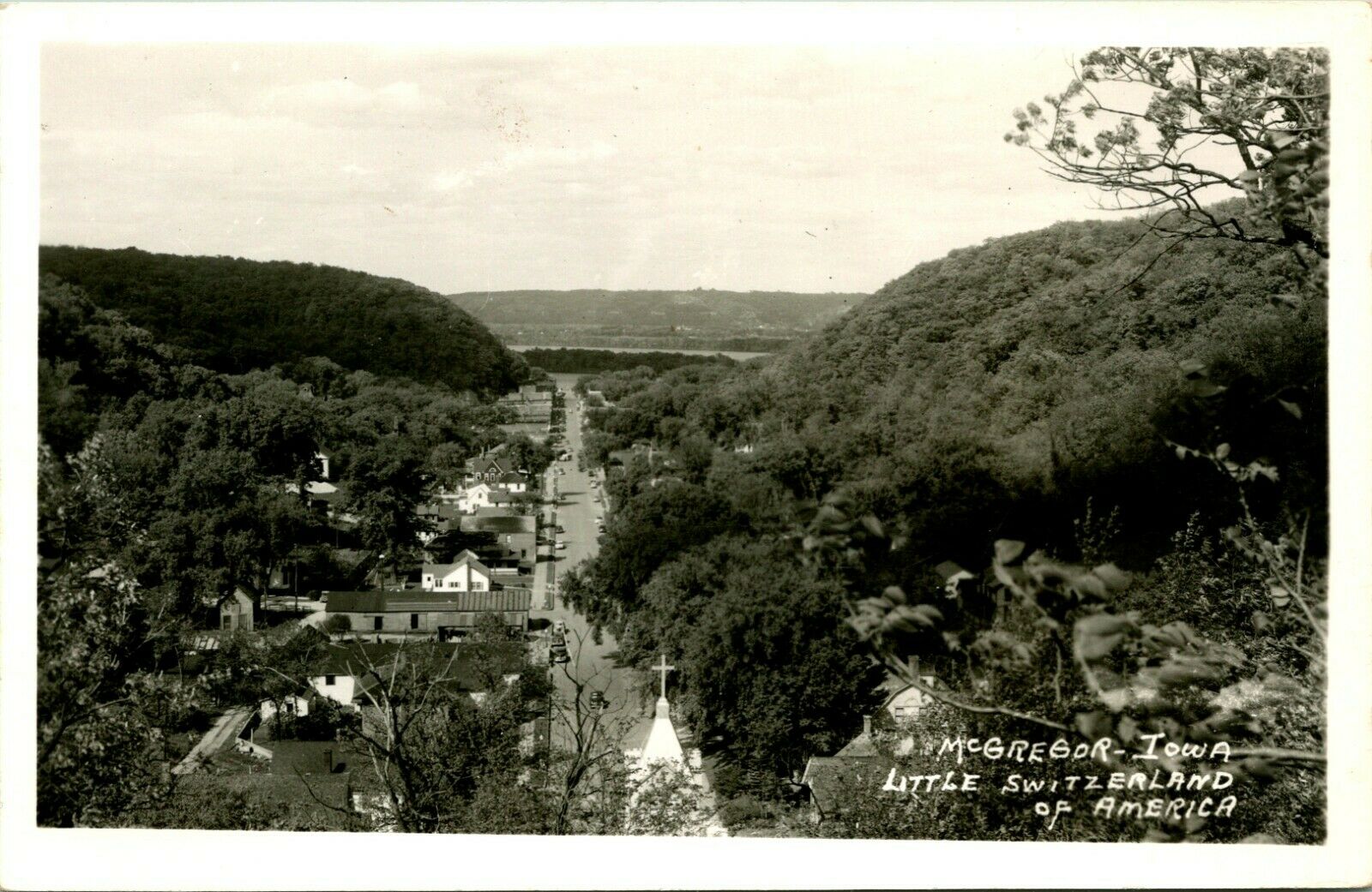 Vtg Postcard RPPC Mcgregor Iowa IA Little Switzerland Bird'e Eye View ...