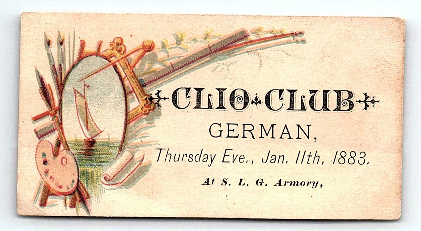 1883 Clio Club German at S.L.G. Armory Victorian Trade Card Z1125 ...