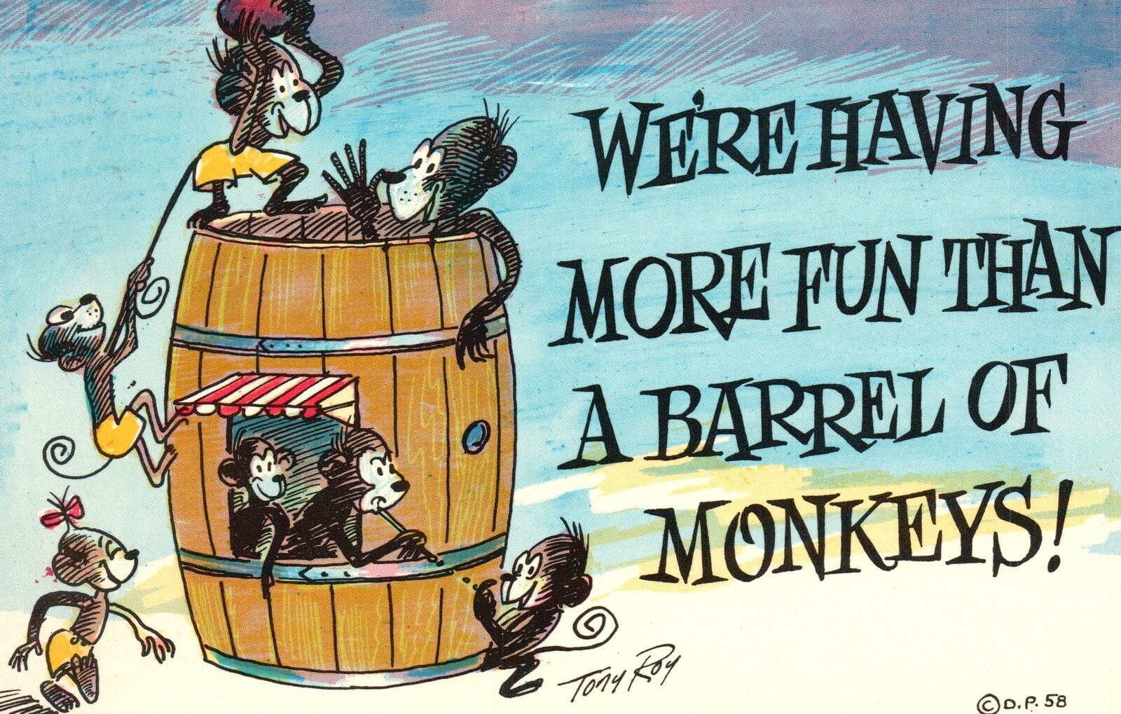 Vintage Postcard We're Having More Fun Monkeys Barrel With Window ...