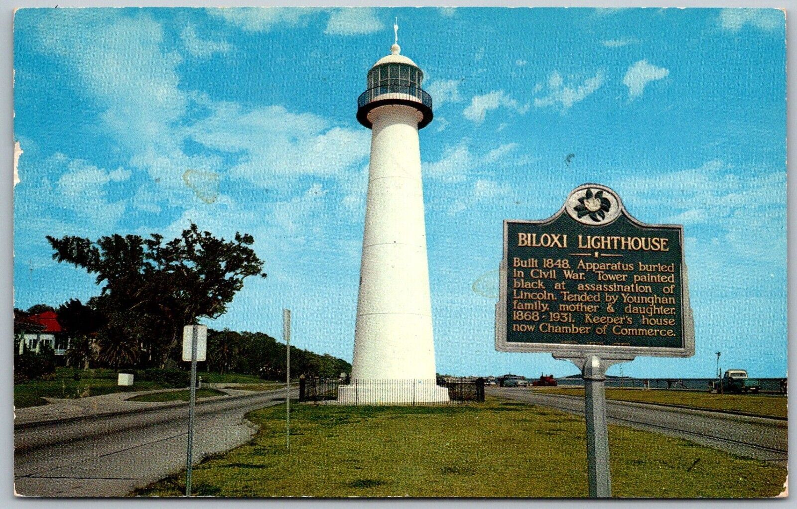 Biloxi Mississippi 1967 Postcard Historic Lighthouse Sign Marker ...