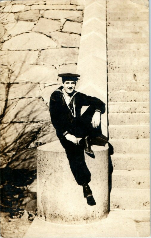 Rppc US Navy Young Sailor in Uniform BIG Smile WW1 WWI ERA Real Photo ...