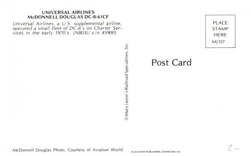 Universal Airlines Mcdonnell Douglas Dc-8-61Cf.VTG Aircraft Postcard*C3 ...