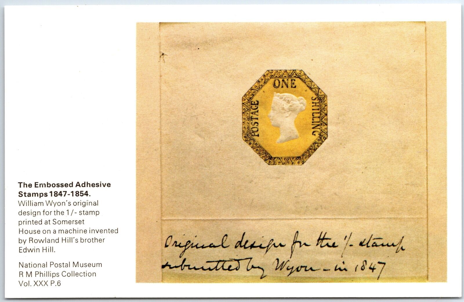 Vintage Postcard Embossed Adhesive Design of the 1 Shilling Postage ...