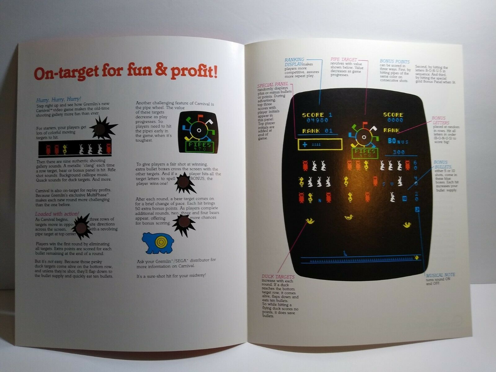 Carnival Arcade FLYER Original 1980 Video Game Foldout Vintage Retro ...