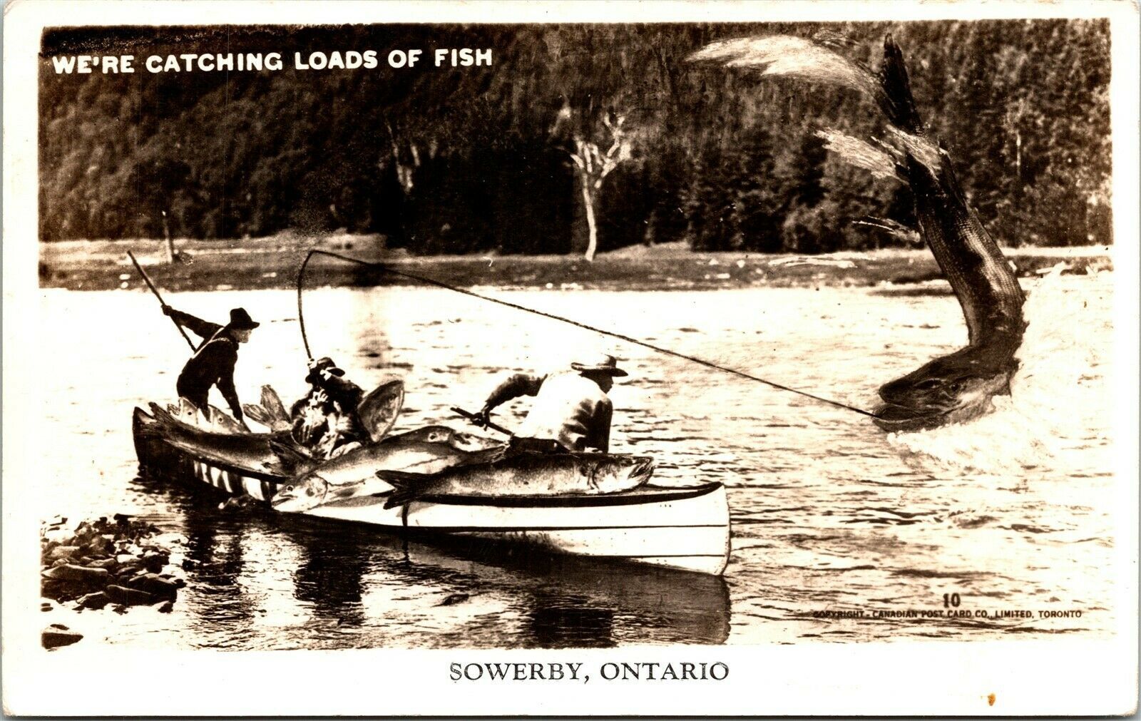 CKC Real Photo Postcard ON Sowerby Men Catching Exaggerated Fish 1920s ...