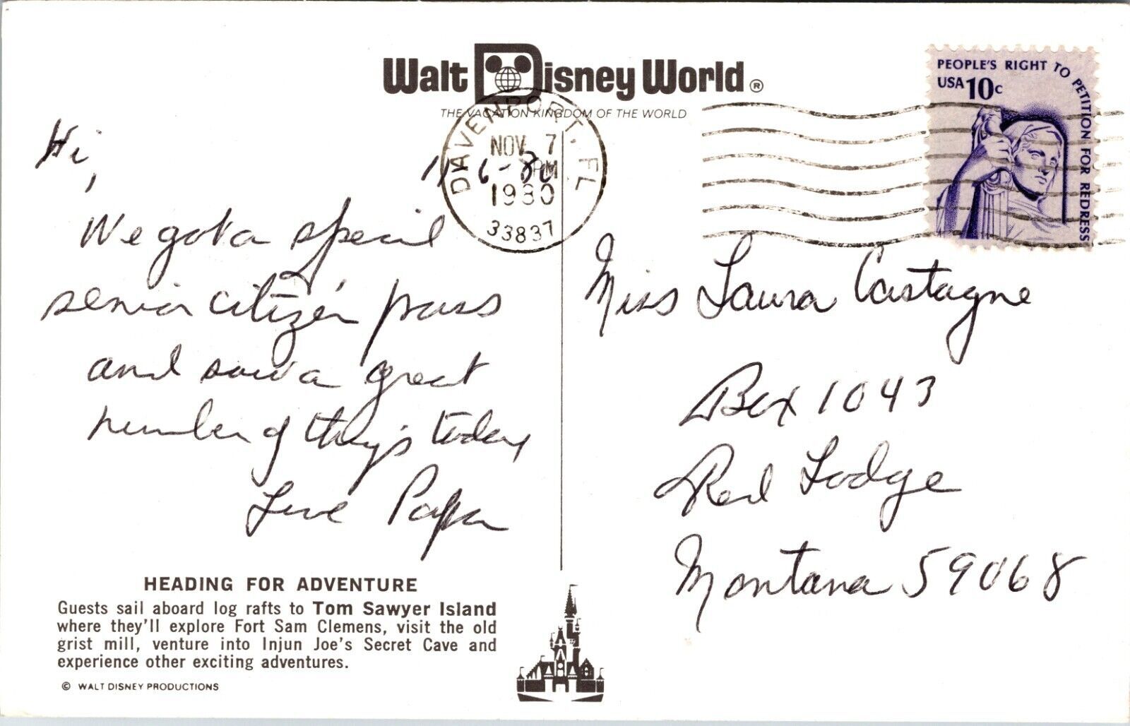 Tom Sawyer island Log Rafts 1980 Walt Disney World Florida Postcard ...