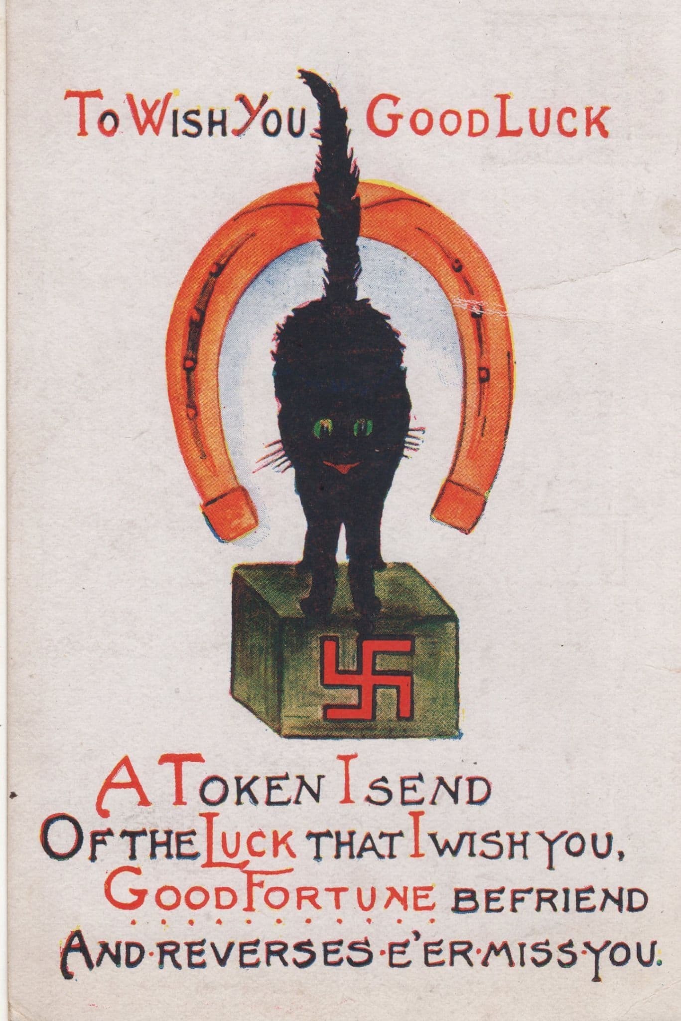 Startled Lucky Black Cat Swastika Old Chest WW1 Comic Postcard | Topics ...