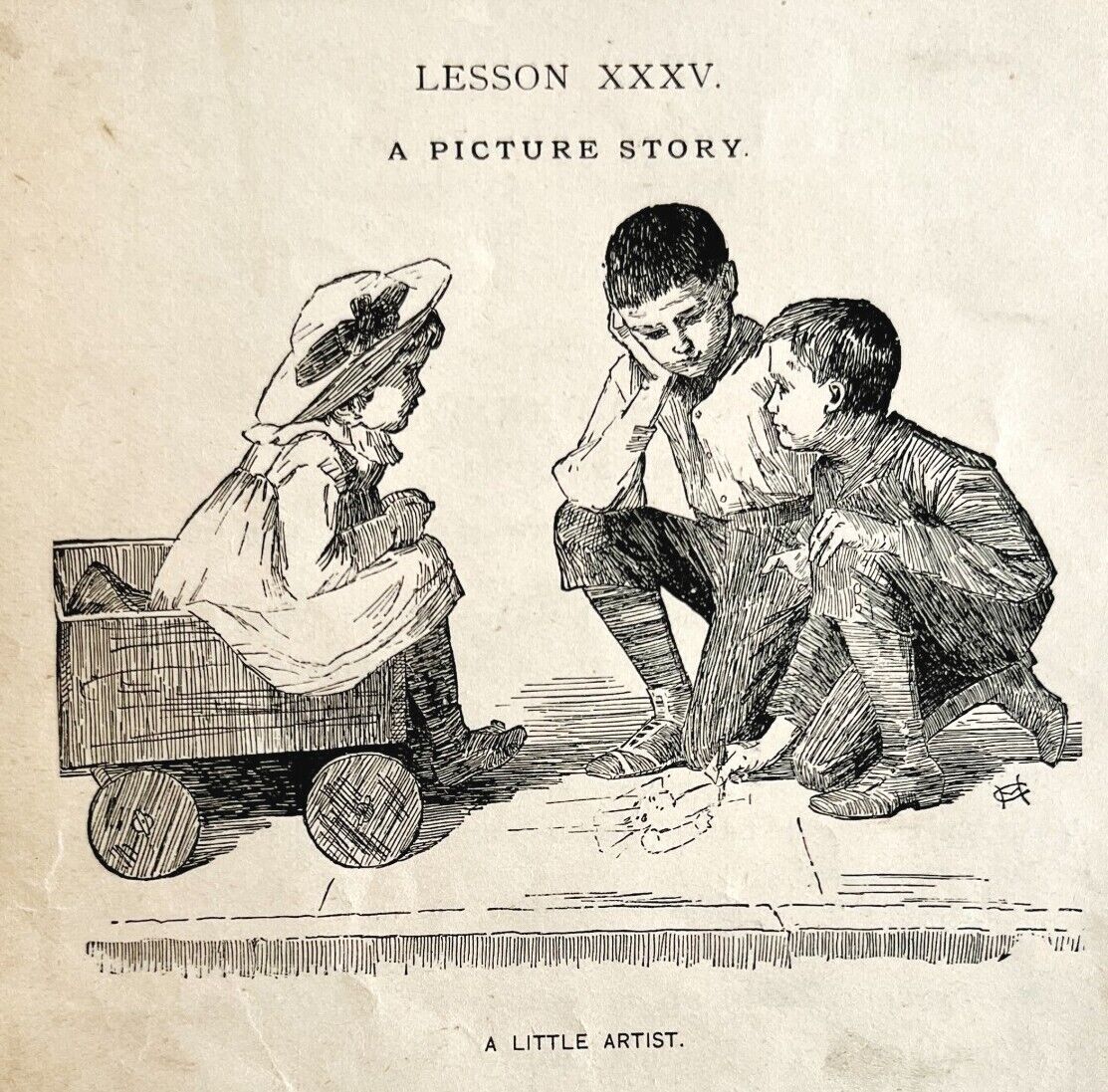 1878 Print A Little Artist Lessons In English 6 x 4.75" Antique ...