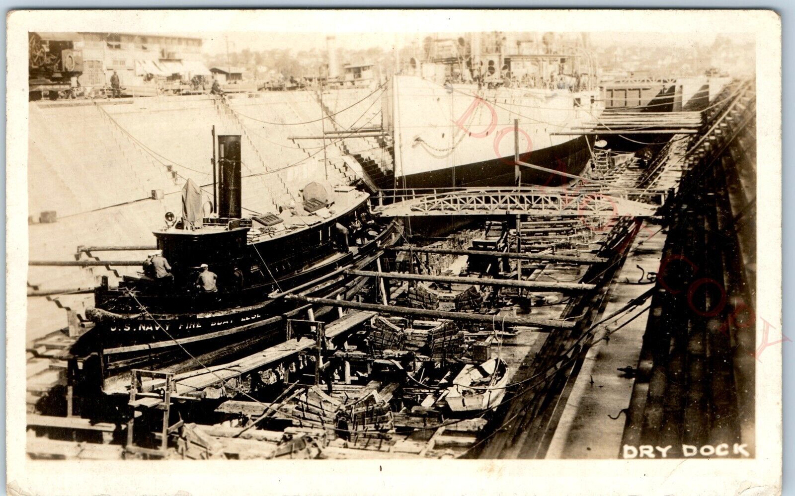c1910s Mare Island, CA RPPC Navy Dry Dock Fire Boat Leslie Steamer ...