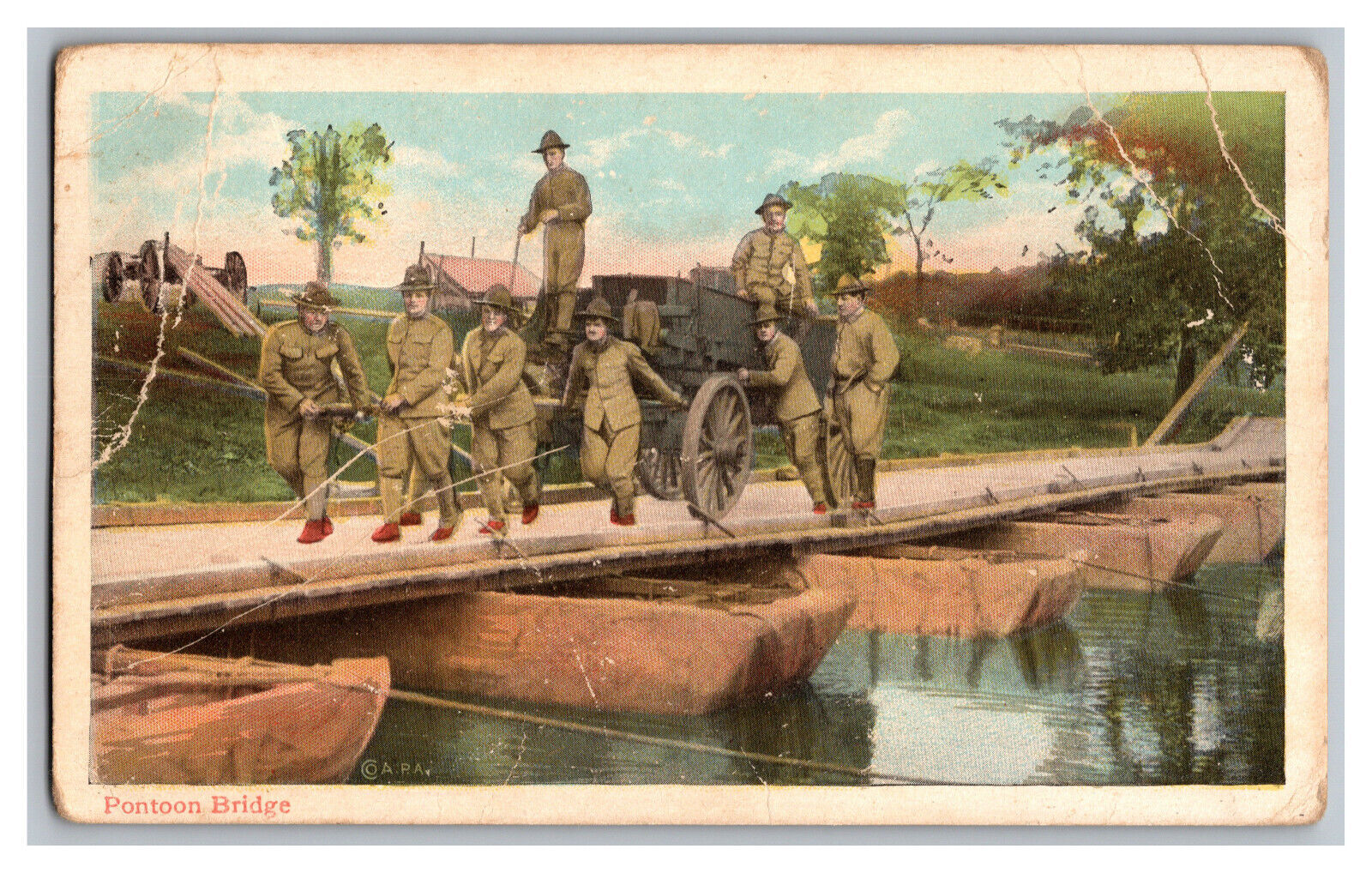 WWI World War One Pontoon Bridge Illus. Postal Card Nov. Co. N. Y. No ...