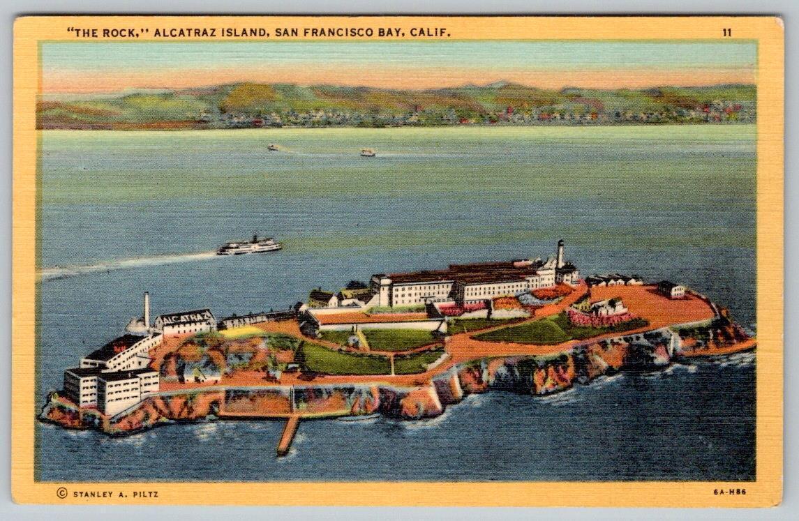 Alcatraz Island "The Rock" SAN Francisco BAY Ca*Vintage Linen Postcard ...